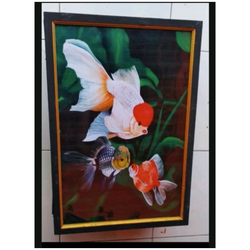 Jual Lukisan cetak hiasan dinding gambar ikan hias cupang plus bingkai ukuran 65x45 | Shopee ...