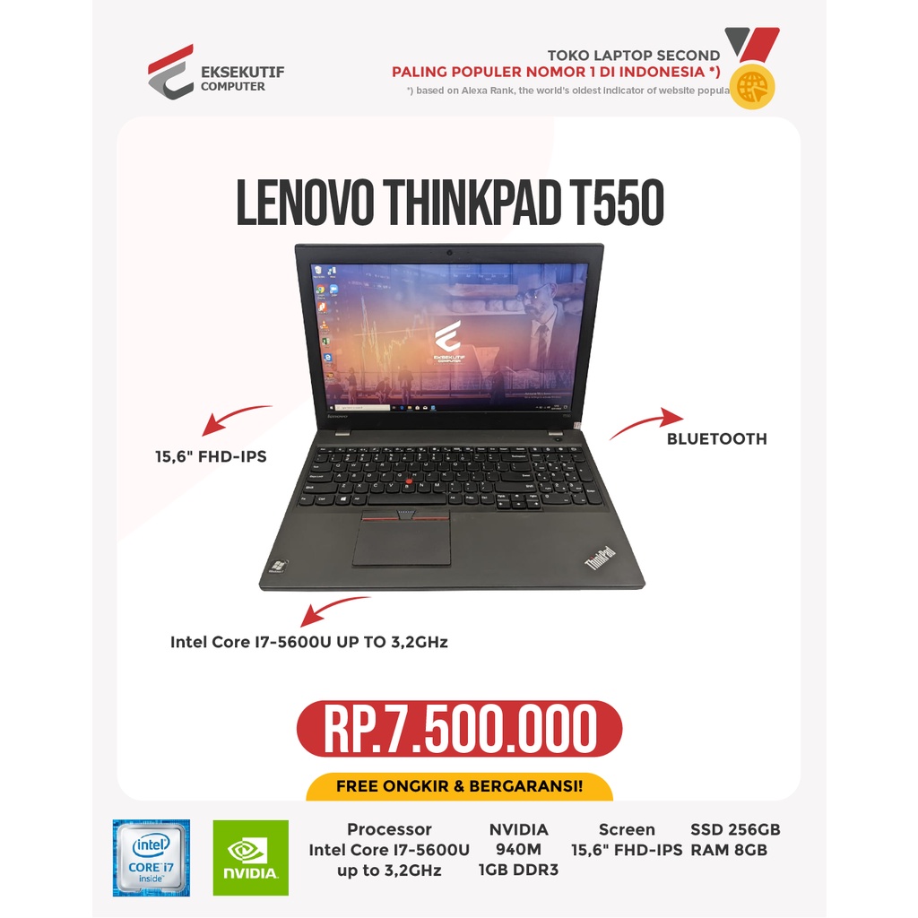 Jual Laptop Gaming Lenovo Thinkpad T550 i7 RAM 8GB Geforce 940M 15 ...