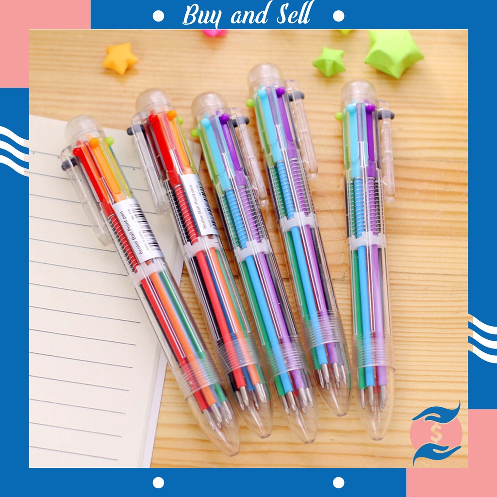 Jual BUYANDSELL(COD) Pulpen 6 Color in 1 Ballpoint Pen Office Pena 6 ...