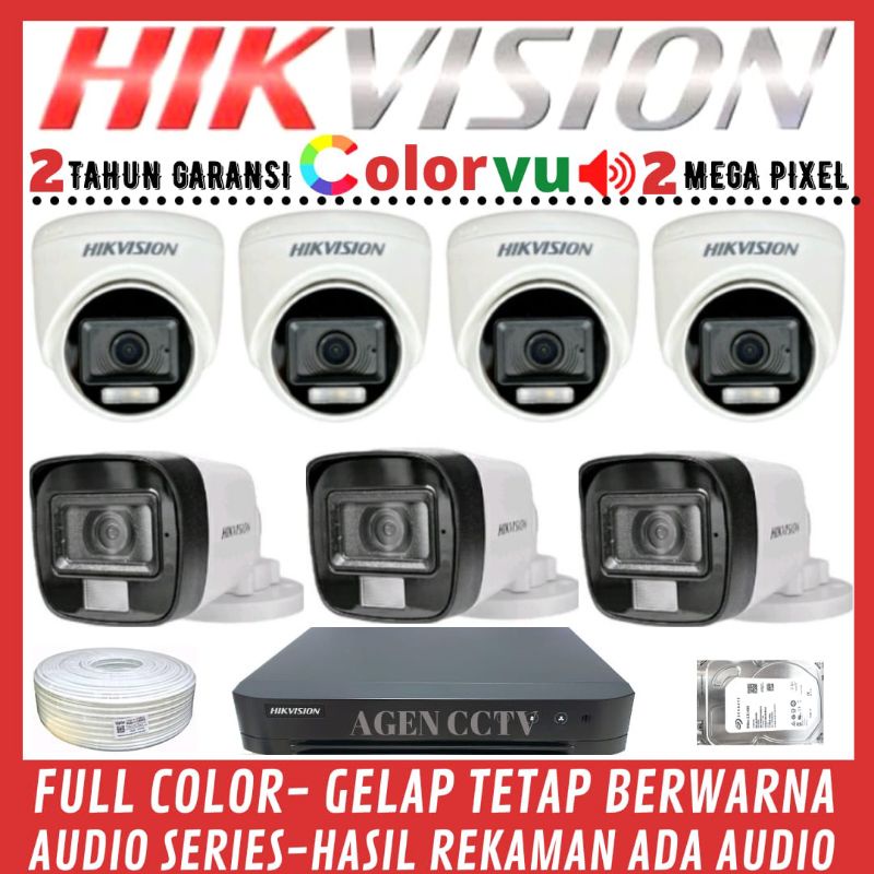 Jual PAKET CCTV HIKVISION COLORVU 2MP 8 CHANNEL 7 KAMERA AUDIO FULL ...
