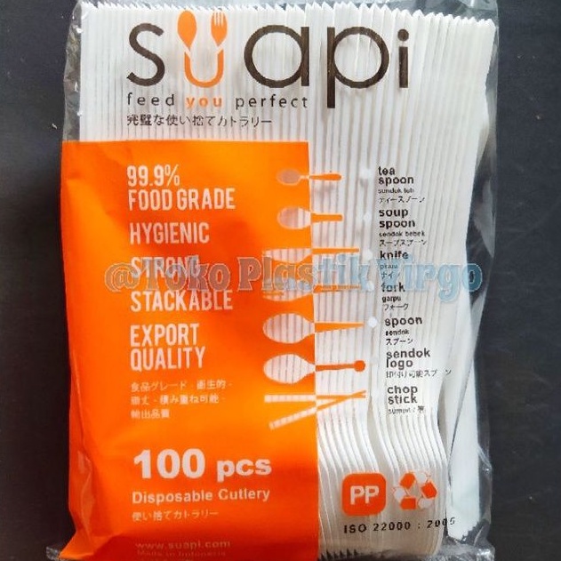 Jual {Isi 100} Sendok / Garpu Makan Plastik SUAPI - Putih Susu Doff ...