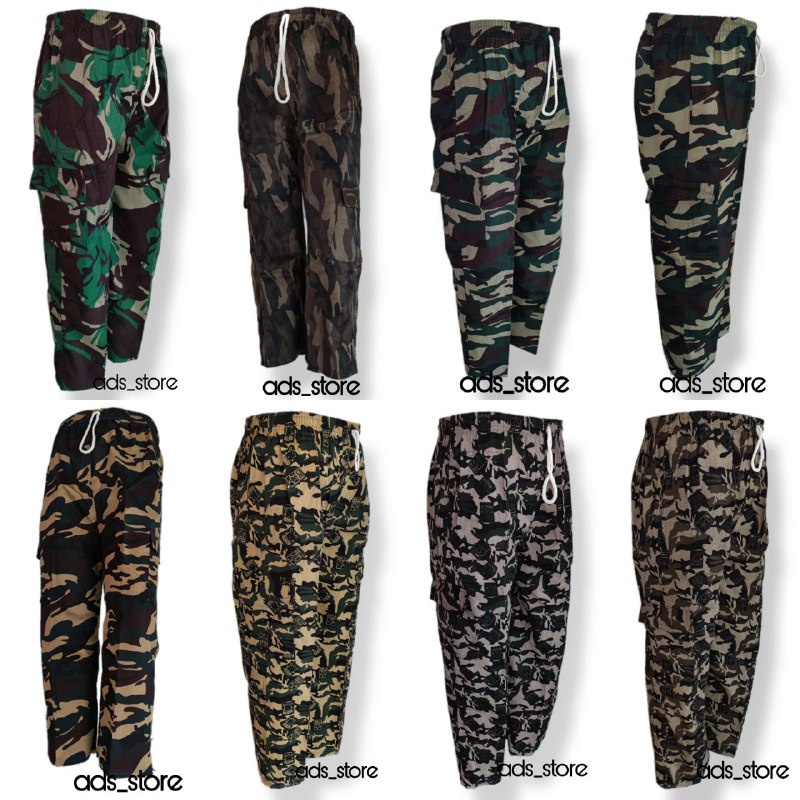 Jual Celana Cargo Panjang Pria Standart Reguler Rip Kolor Pinggang Karet Motif Army Loreng ...