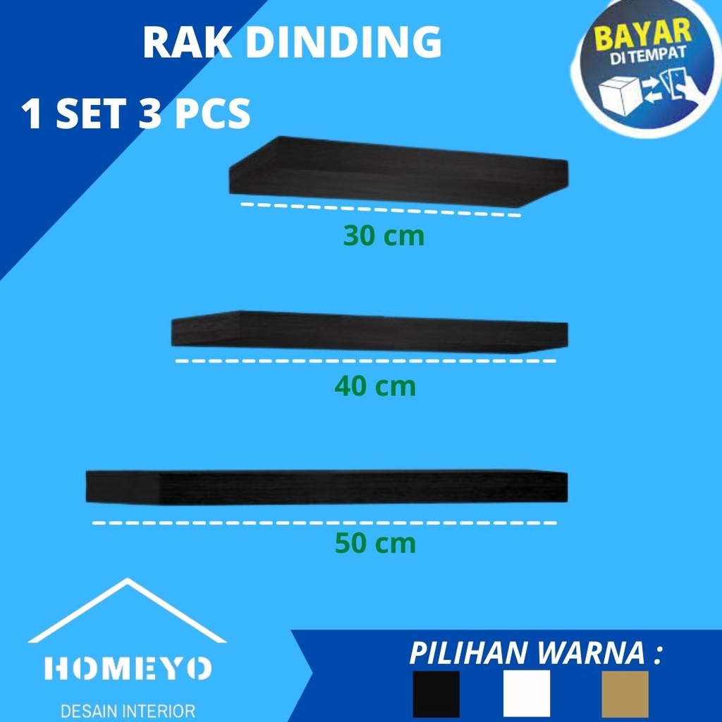 Jual Set 3 PCS Rak Dinding Ambalan Dinding Tempel Ukuran 30,40,50 cm ...