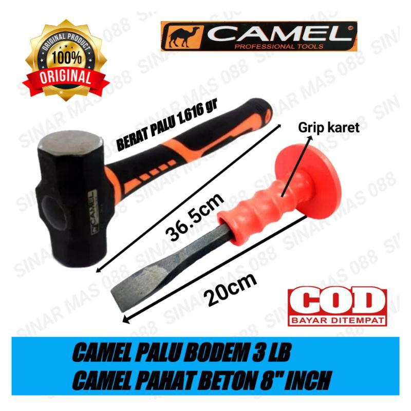 Jual CAMEL PAKET PALU BODEM - PALU BATU 2LB DAN 3LB + PAHAT BETON GRIP ...