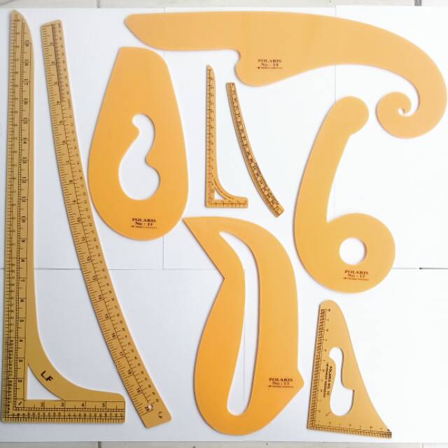 Jual Penggaris pola jahit lengkung set isi 9 pcs merk Polaris lurus ...
