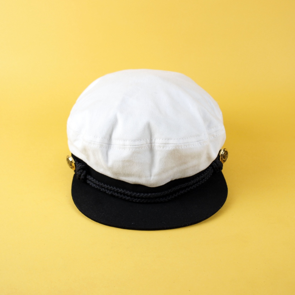 Jual topi captain sailor hat fiddler cap black whaite | Shopee Indonesia