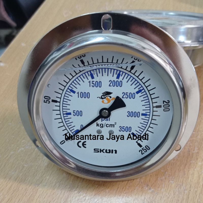 Jual Pressure Gauge Payung Lower Back SKON Stainless 4 " inchi 250 Bar 3500 Psi | Shopee Indonesia
