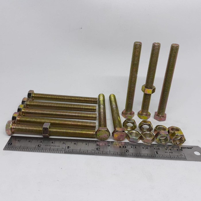 Jual M8X75 (7.5 CM) BAUT MUR HEXAGON KUNING FULL DRAT BMK M8 X 75 ...