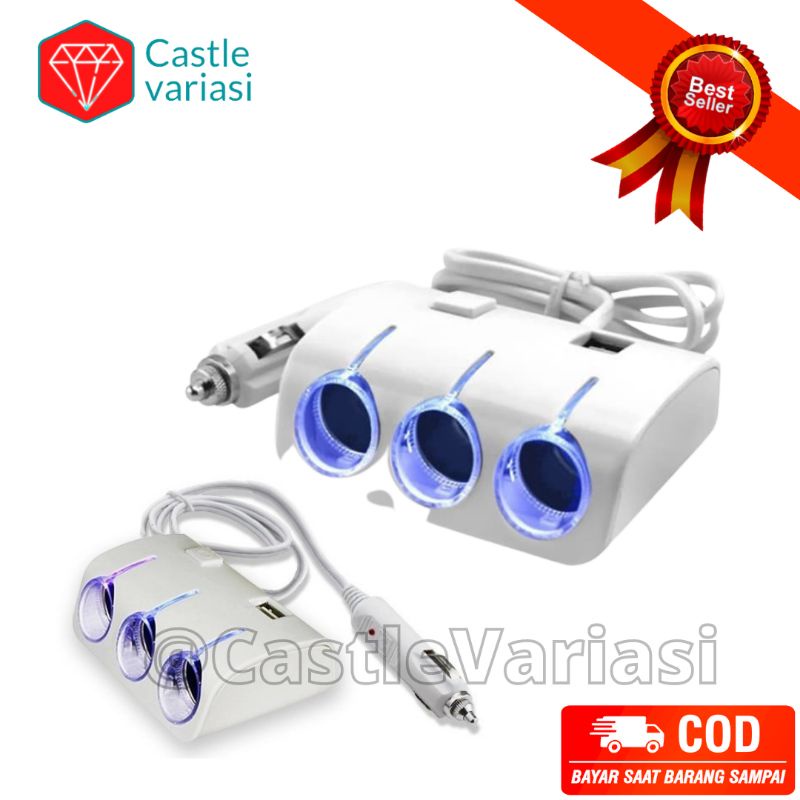 Jual CAS LIGHTER MOBIL 3 IN 1 / 3 LUBANG CAR CHARGER 3 WAY CAR SPLITTER ...