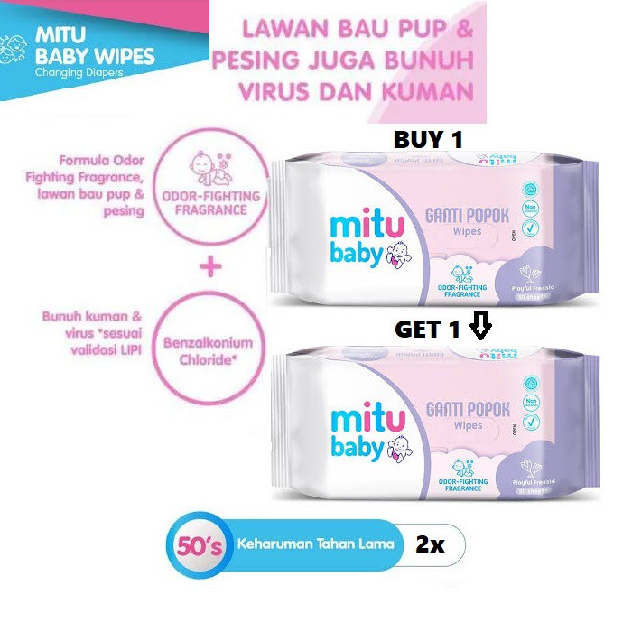 Jual Tissue Mitu Tisu basah mitu baby wipes beli 1 gratis 1 (50+50=100s ...