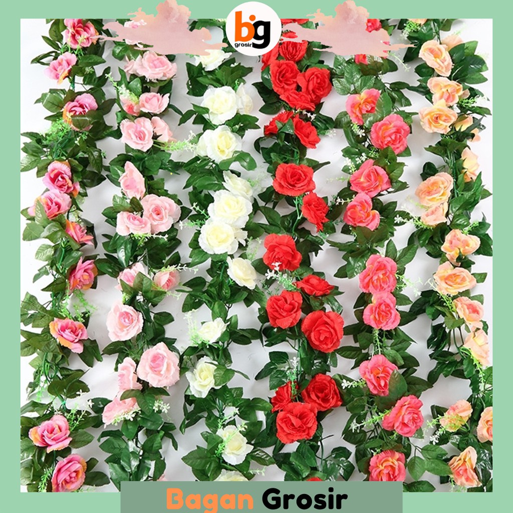Jual BG Bunga Hias Rambat Palsu Bunga Sulur Juntai Imitasi Mawar Rose ...