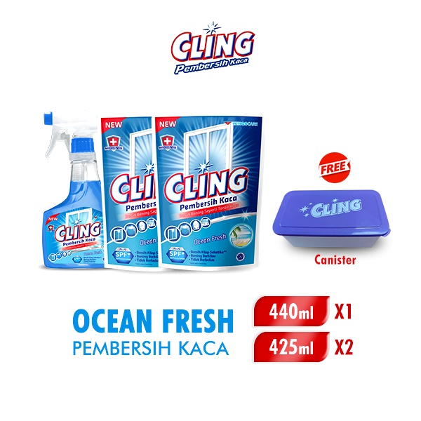 Jual Cling Pembersih Kaca Biru Botol 440 ml + Cling Pembersih Kaca Biru ...