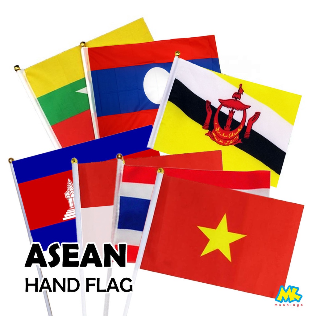 Jual ASEAN hand flag / bendera tangan / bendera kecil 21x14CM / hand ...