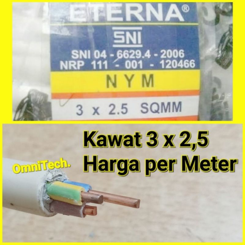 Jual Kabel Listrik NYM 3 x 2,5 Putih 3x2,5 Eterna Kawat Isi 3 Meteran ...