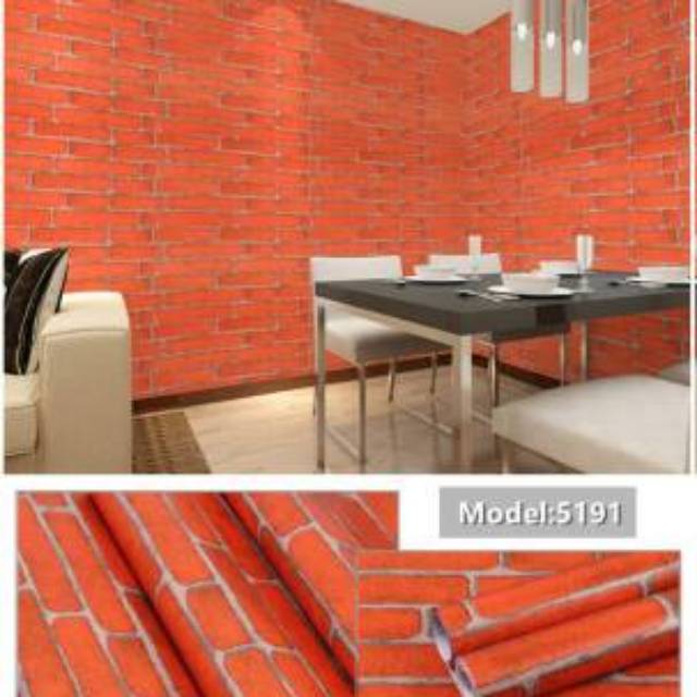 Jual WALLPAPER DINDING MOTIF BATA ORANGE 10m x 45cm | Shopee Indonesia