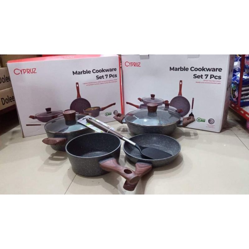 Jual Cypruz Marble Cookware Set of 7 pcs | Shopee Indonesia