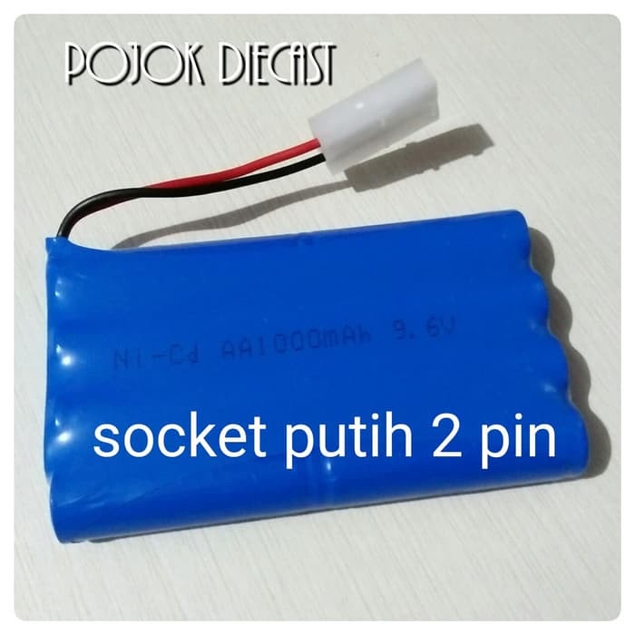 Jual BATERAI MOBIL REMOT 9,6V SOCKET PUTIH 2 PIN 1000MAH BATRE RC ...