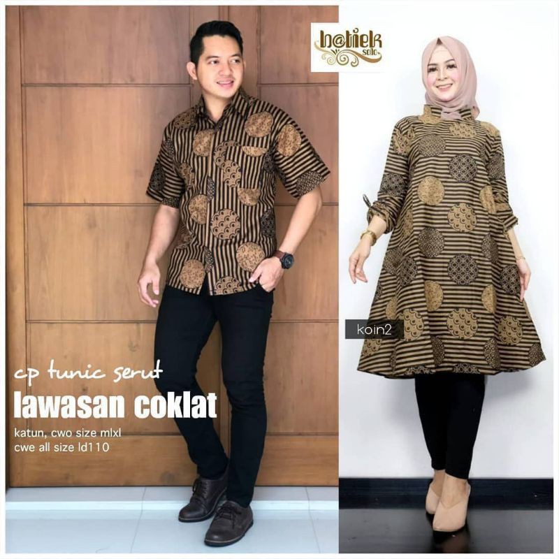 Jual Couple tunik serut lawasan coklat wajik tenun parang salur liris ...