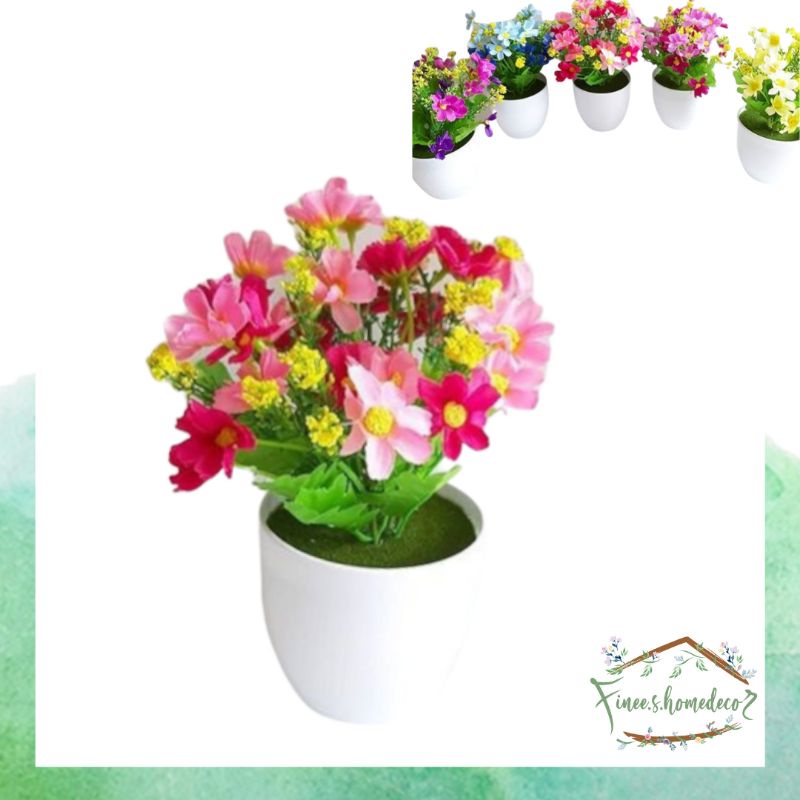Jual BUNGA RANGKAI PINKA VAS PUTIH - bunga plastik artificial home ...