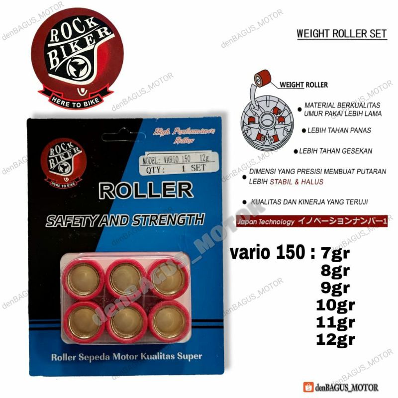 Jual ROLLER VARIO 150 MERK ROCK BIKER 6,7,8,9,10,11,12 GRAM/ROLLER ...