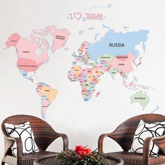Jual METH AY9133 MAP OF THE WORLD WALLSTICKER 60X90 WALLSTIKER STIKER ...
