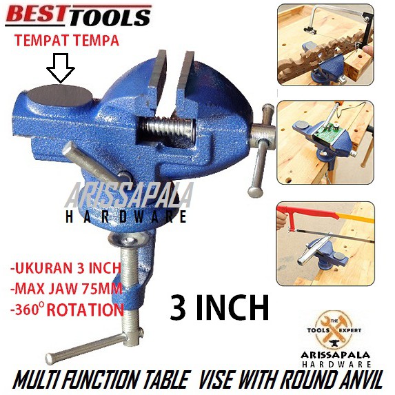 Jual Catok Meja Tanggem Ragum Putar Penjepit Table Vise Clamp 3 inch ...