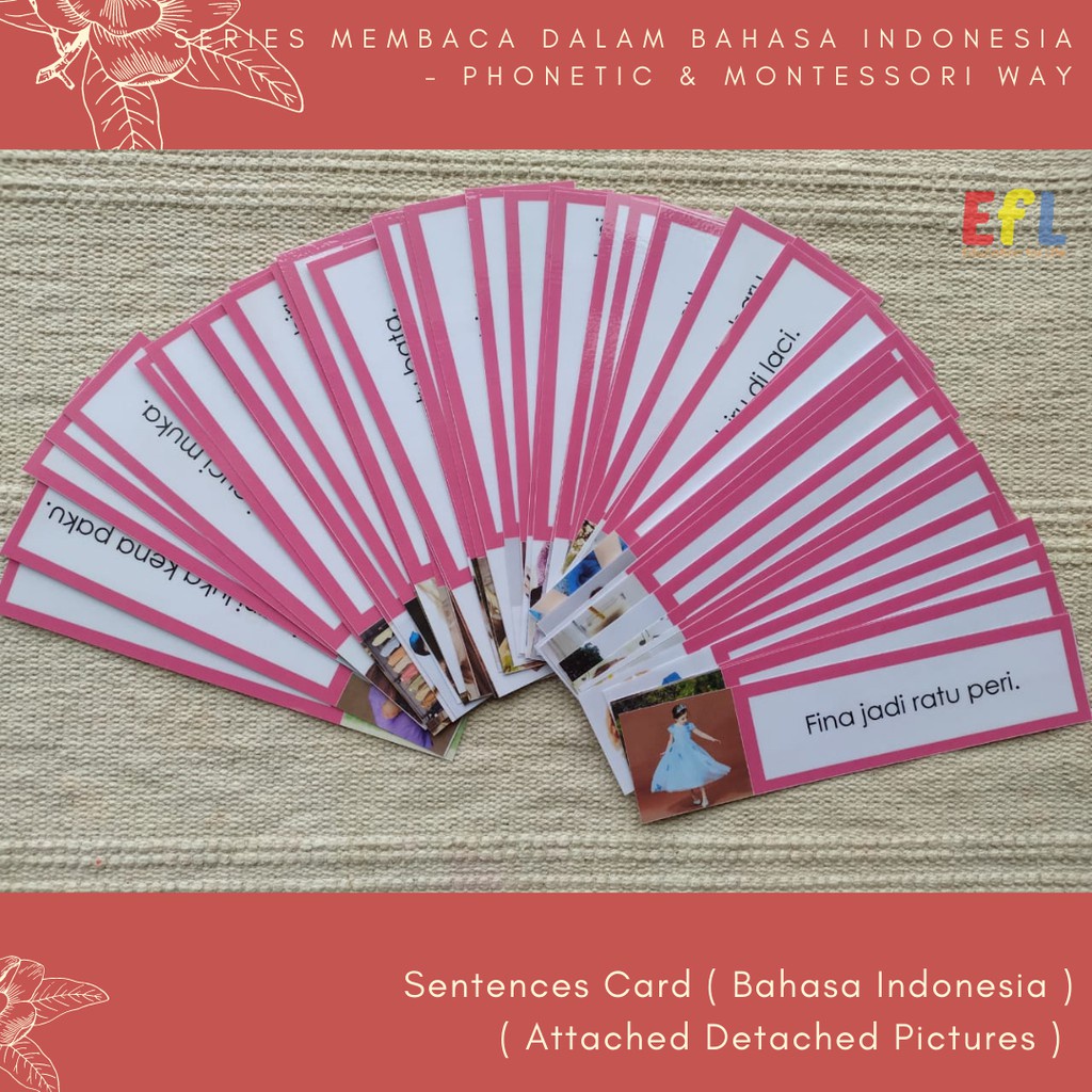 Jual Membaca ala Montessori: Pink Series Sentence Cards (Attached ...
