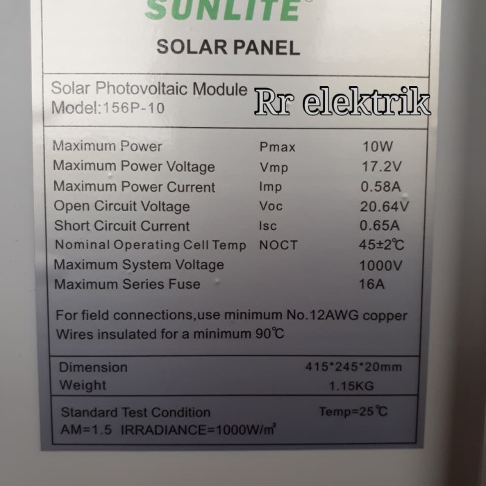 Jual ds1047d1 Solar Panel / Panel Surya / Solar Cell Sunlite 10Wp 12V ...