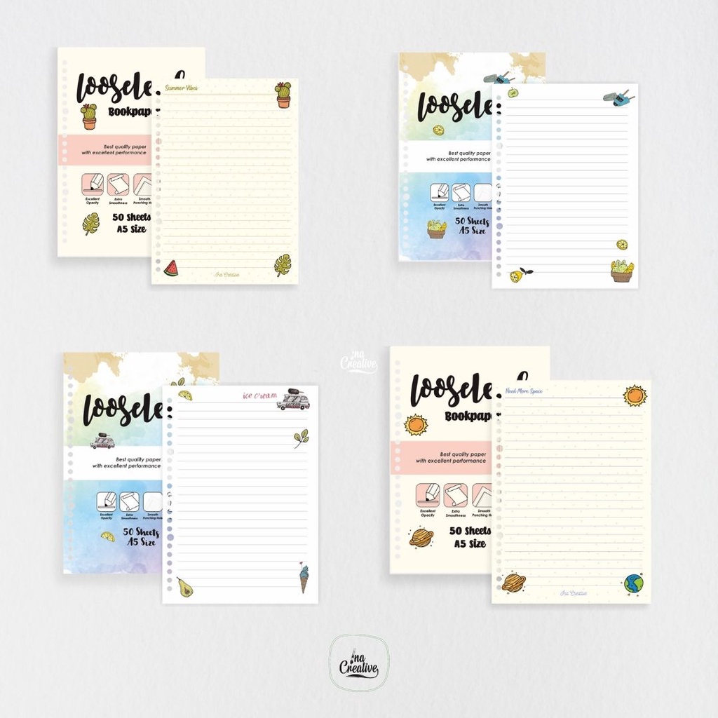 Jual Ina Creative Loose Leaf A5| Isian Binder A5 Bookpaper 70GSM ...