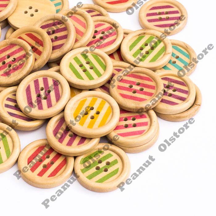 Jual (Harga per 6 biji) Kancing kayu 3cm motif garis - warna acak ...