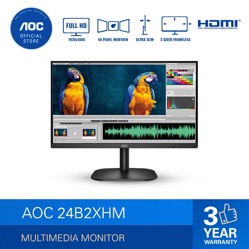 Jual AOC 24B2XHM Ultra Slim LED Monitor (23.8"/VA/6ms/75Hz/FHD ...