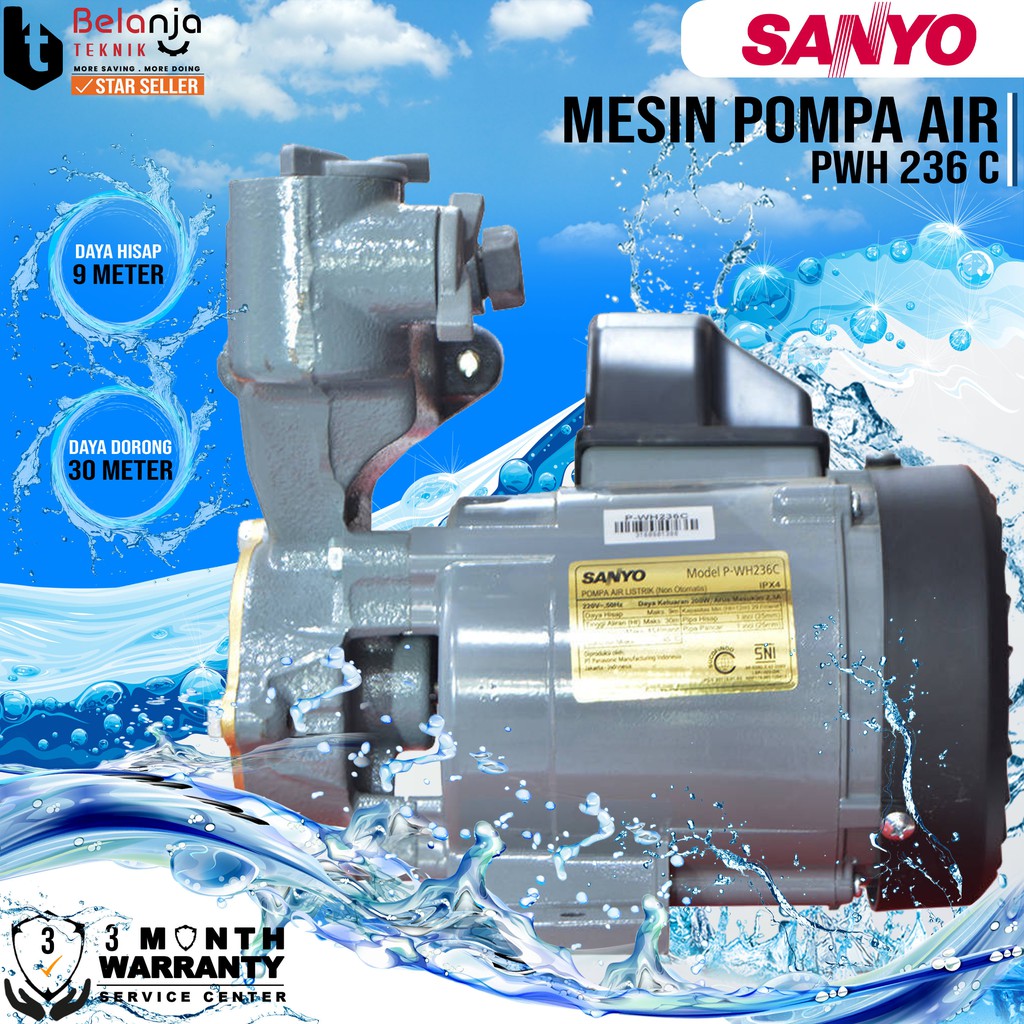 Jual Mesin Pompa Air Sumur Dangkal Sanyo PWH 236 C Water Pump 9 Meter ...