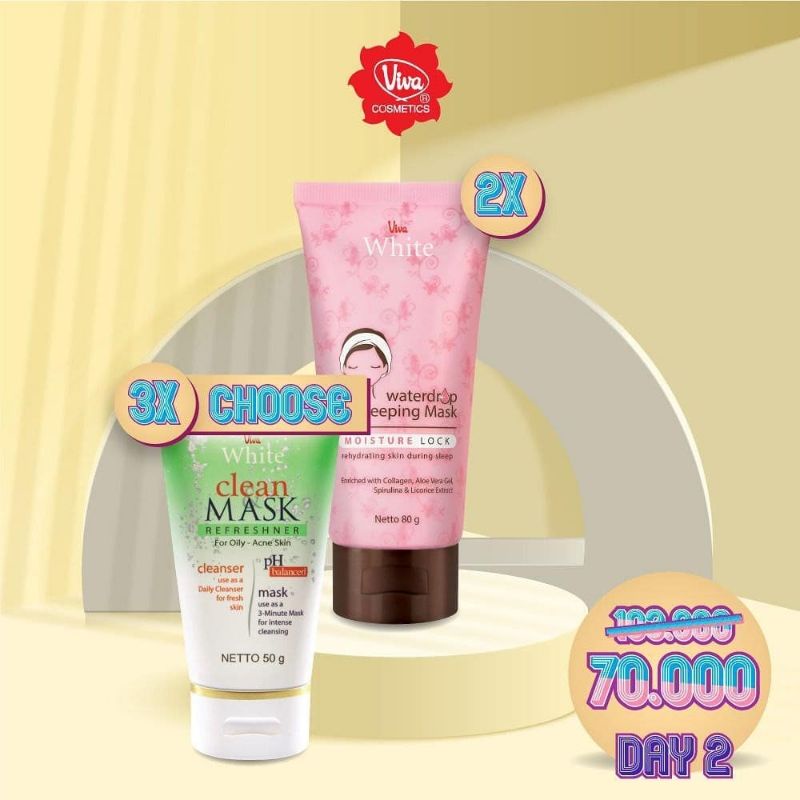 Jual Paket 2 Sleeping Mask 3 Clean and Mask Facial Wash Viva | Shopee ...