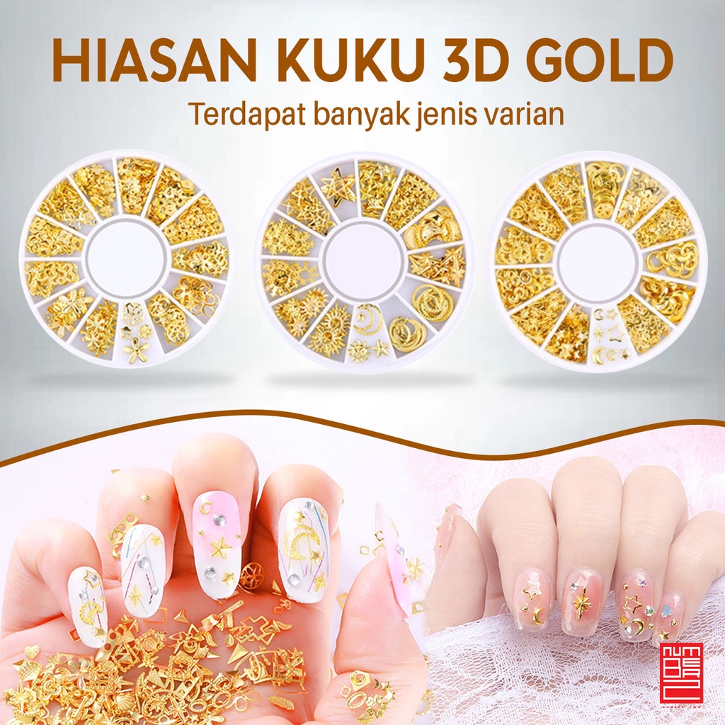 Jual Hiasan kuku palsu manik-manik nail art gold 3D | Shopee Indonesia