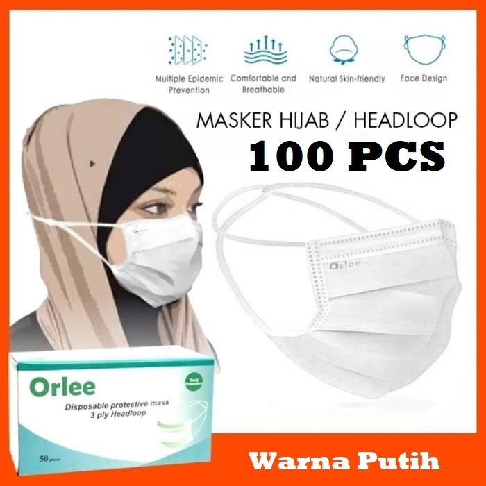 Jual Masker Kesehatan Hijab Headloop Jilbab 3 Ply Orlee Original 2 box ...