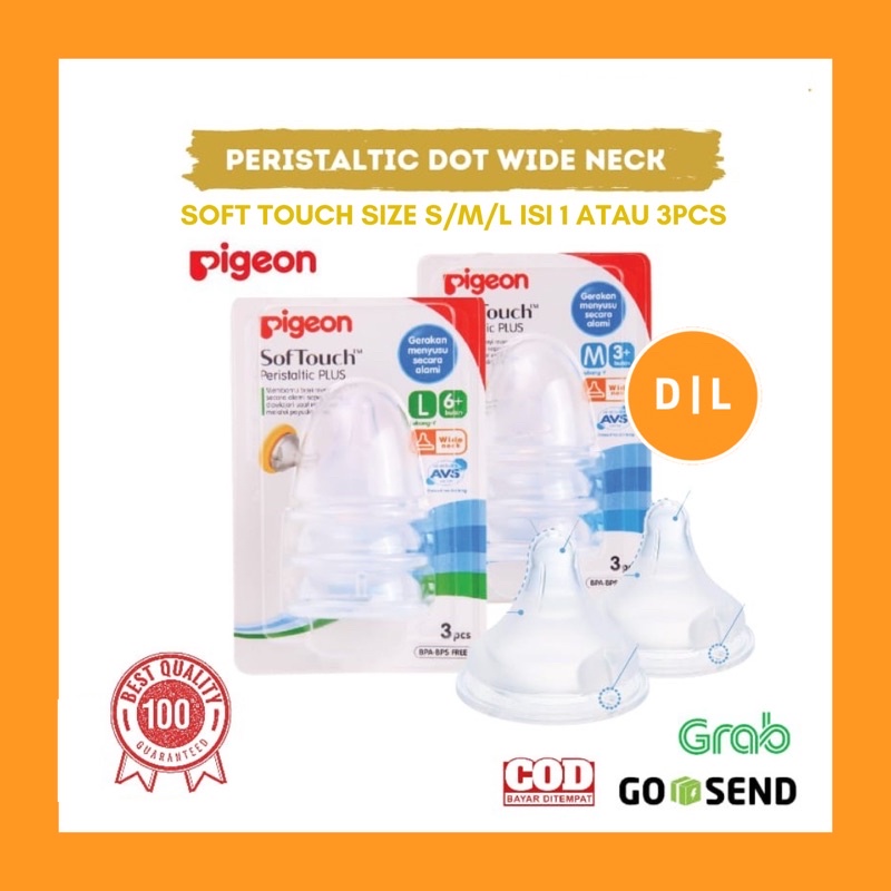 Jual DOT PIGEON Soft Touch Peristaltic Plusi Wide Neck Nipple S / M / L ...