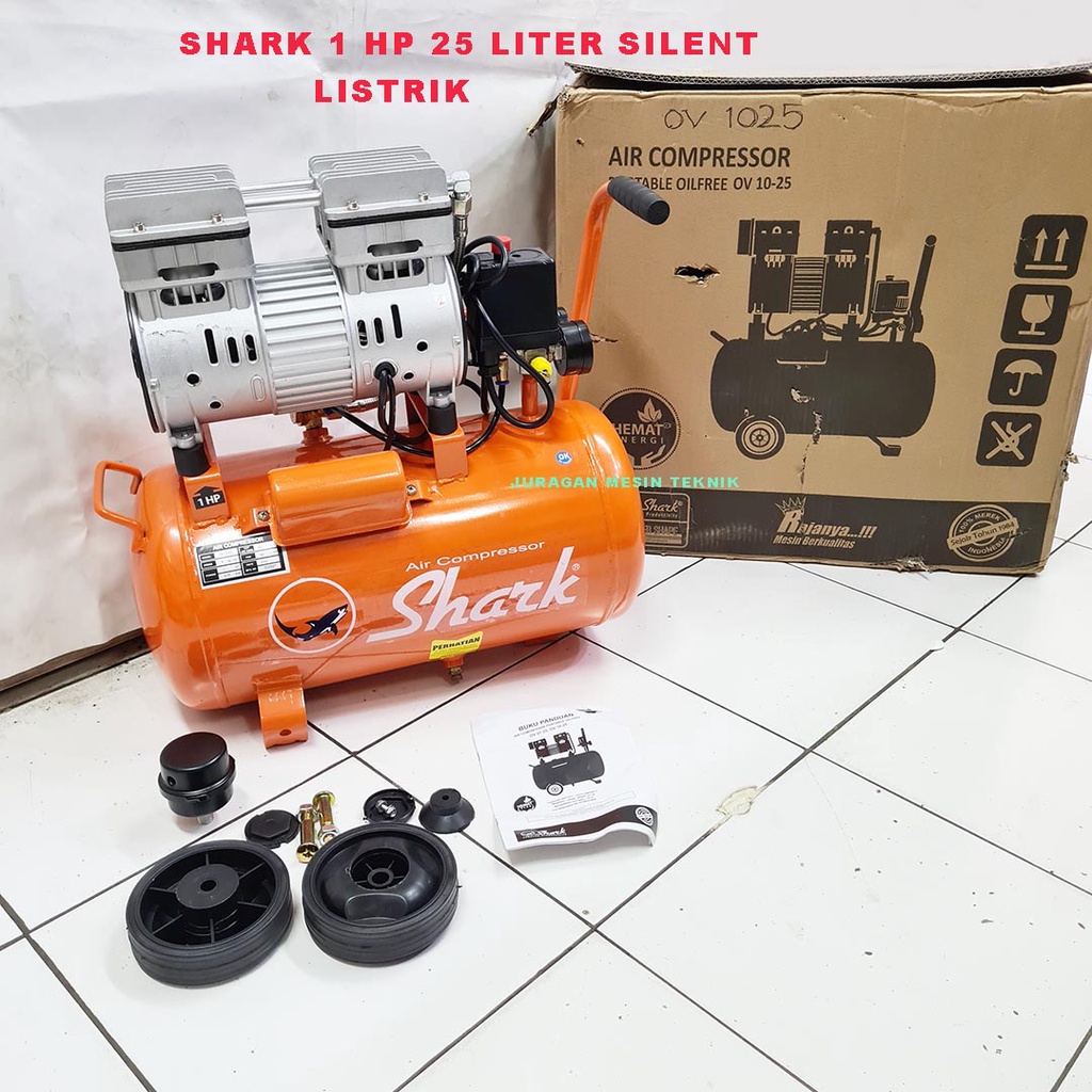Jual Mesin Kompresor Shark 1 HP Silent 25 Liter Tanpa Oli Listrik 750 ...