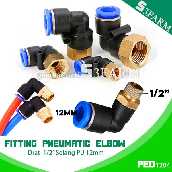 Jual PED12-4 ELBOW DRAT FITTING ELBOW PNEUMATIC MODEL L SIKU SELANG ...