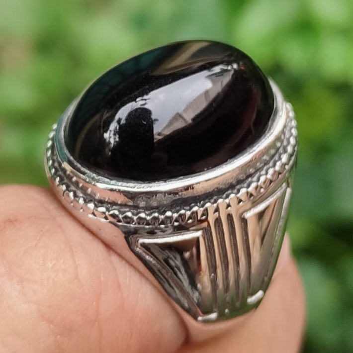 Jual Cincin Batu Akik Kecubung Daun Hitam Tembus Hijau Ring Titanium ...