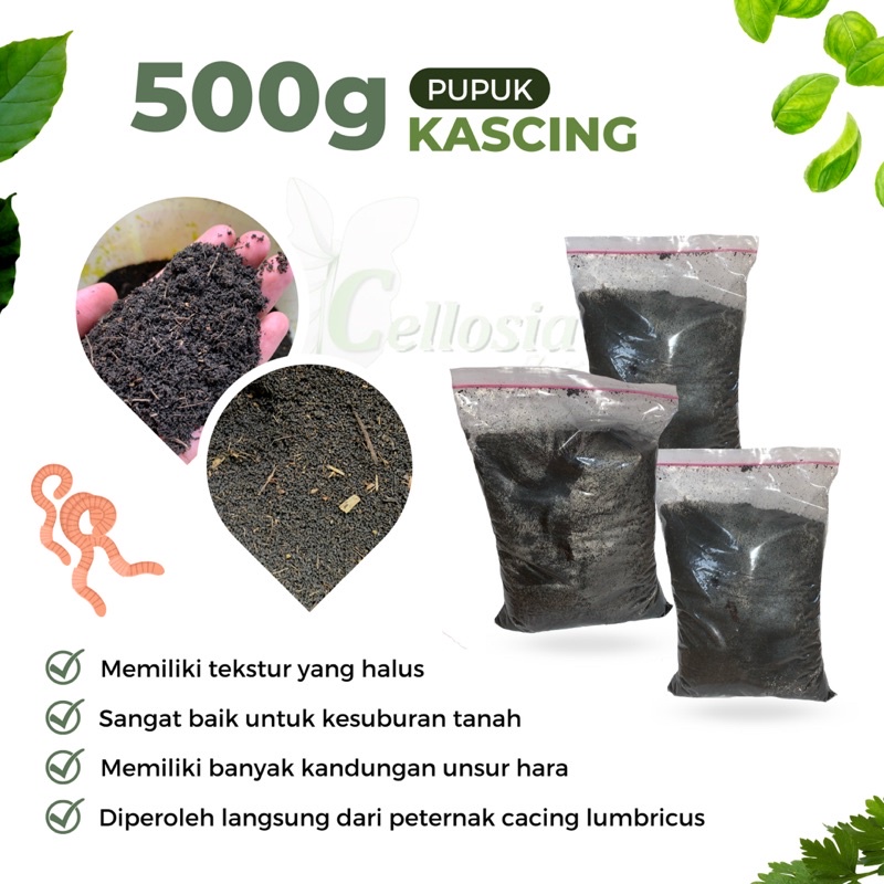Jual Pupuk Kascing / Kotoran Cacing Subur Untuk Tanaman 500 gram ...