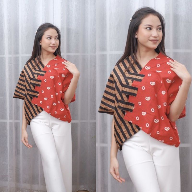 Jual Crop Top Batik Motif Tenun | Blouse Atasan Batik Sogan | Shopee Indonesia