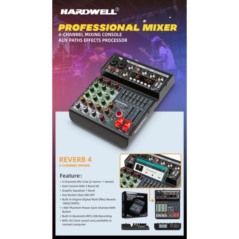 Jual mixer hardwell Reverb 4 original mixer 4channel digital multi effect Reverb 24bit 16dsp ...