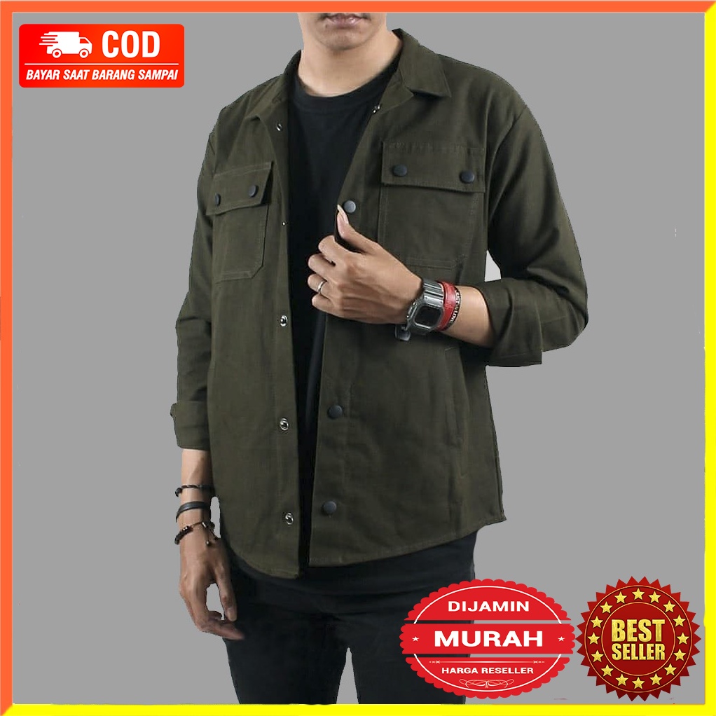 Jual (BISA COD) Jaket Semi Parka Bahan Canvas 2 Saku Original Tebal / Jaket Kanvas Murah / Jaket ...