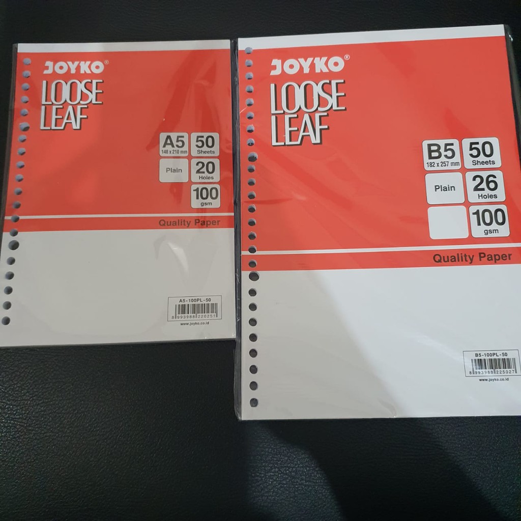 Jual KERTAS BINDER JOYKO LOOSE LEAF PLAIN (POLOS TANPA GARIS) 100gsm 50 lembar A5 dan B5 ...