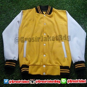 Jual Jaket Varsity/Baseball Polos Kuning Putih | Shopee Indonesia