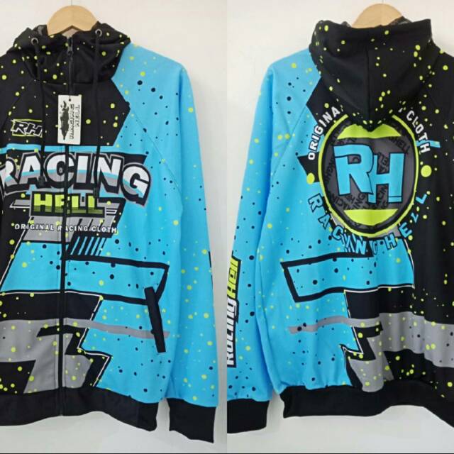 Jual Jaket RACING HELL Printing Hitam Biru Muda | Shopee Indonesia