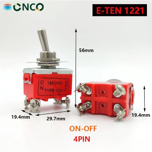 Jual E-TEN 1221 ON OFF Toggle Switch Saklar Tuas 12mm DPST 4 Pin 15A ...