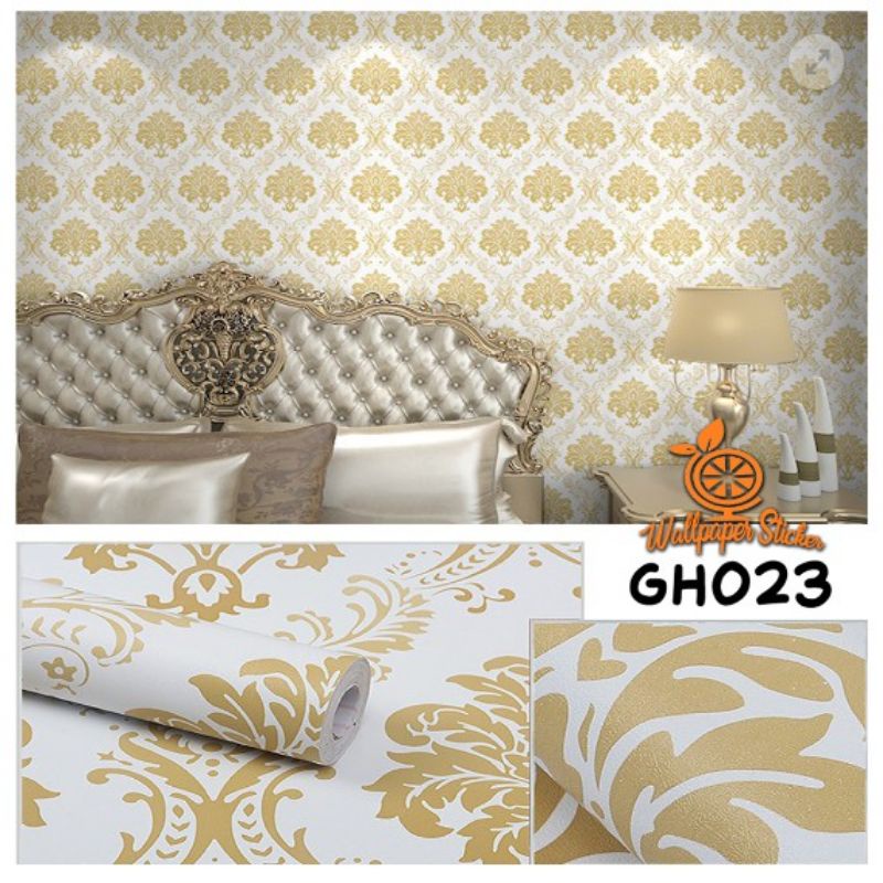 Jual WALLPAPER DINDING Ukuran 45 cm x 10 M Motif Tema VINTAGE GOLD / BATIK MAS / EMBOSS GOLD ...