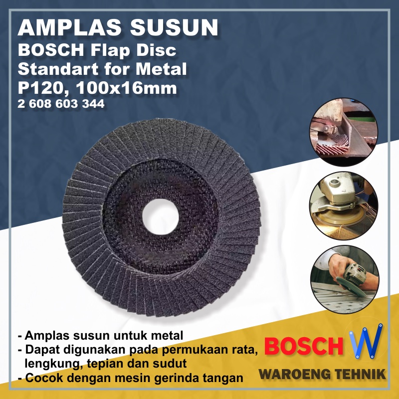 Jual Amplas Susun P120 100x16mm BOSCH Flap Disc Standard for Metal (344 ...