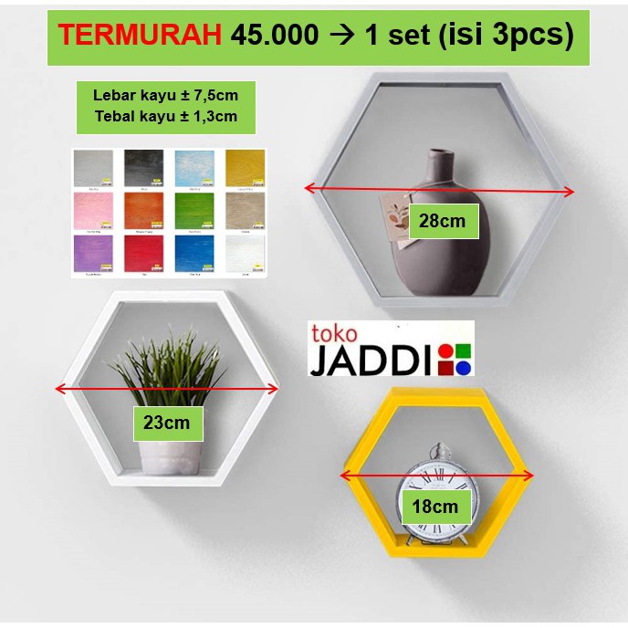Jual Rak kayu Hexagonal (dapat 1set/isi 3) heksagonal segi enam Hexagon ...